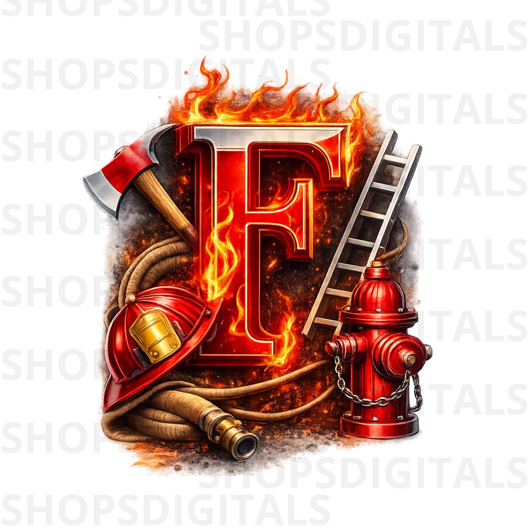 Firefighter Alphabet Letters PNG Bundle, Fire Department Monogram ...