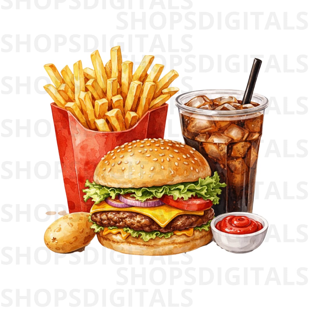 Fast Food Clipart Bundle, Burger Fries Soda Illustration (digital ...