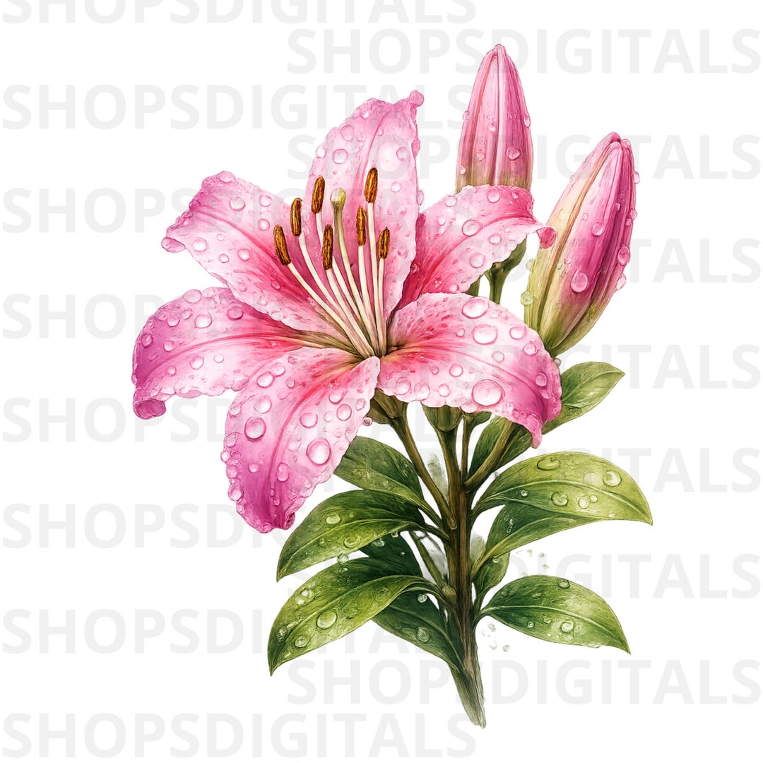 Pink Lily Flower PNG, Water Drop Lily Clipart, Floral Botanical ...