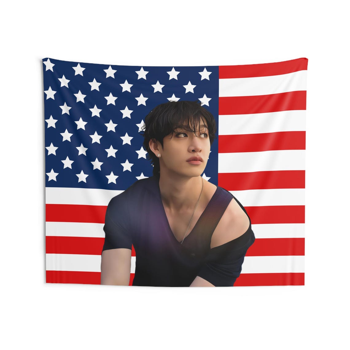 Bang Chan Handsome Face American Flag, Stray Kids Concert Banner, SKZ ...