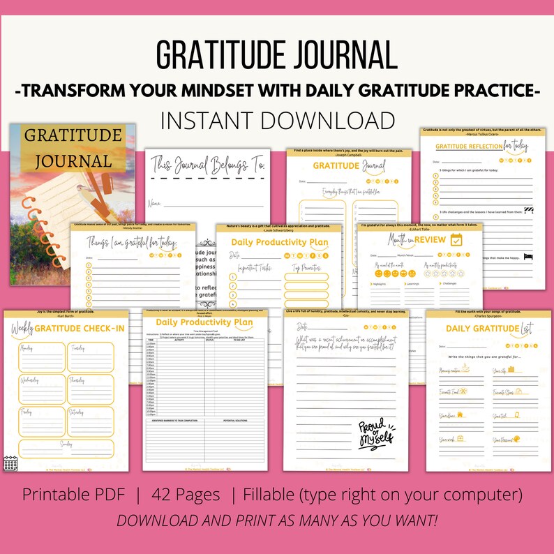 Gratitude Journal Printable, Self-care Planner, Mental Health ...