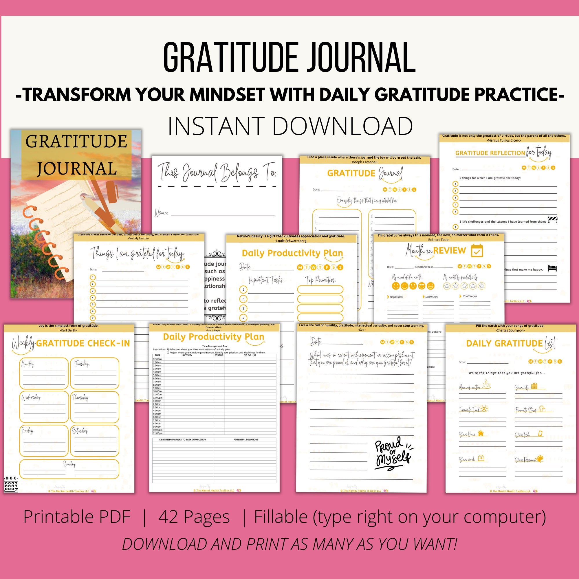 Gratitude Journal Printable, Self-care Planner, Mental Health ...