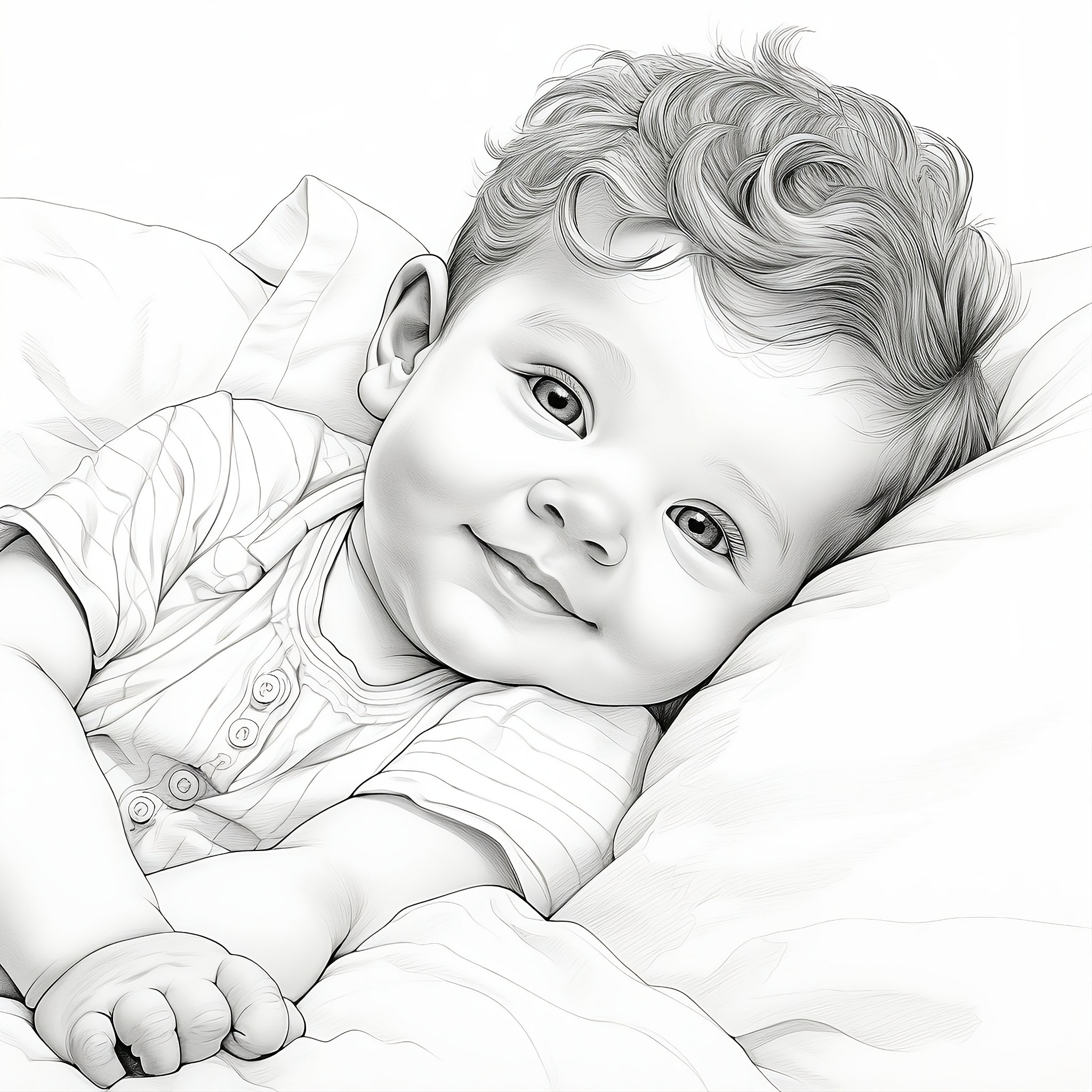 Adorable Baby Boy Coloring Page Cute Smiling Infant, Digital Download ...