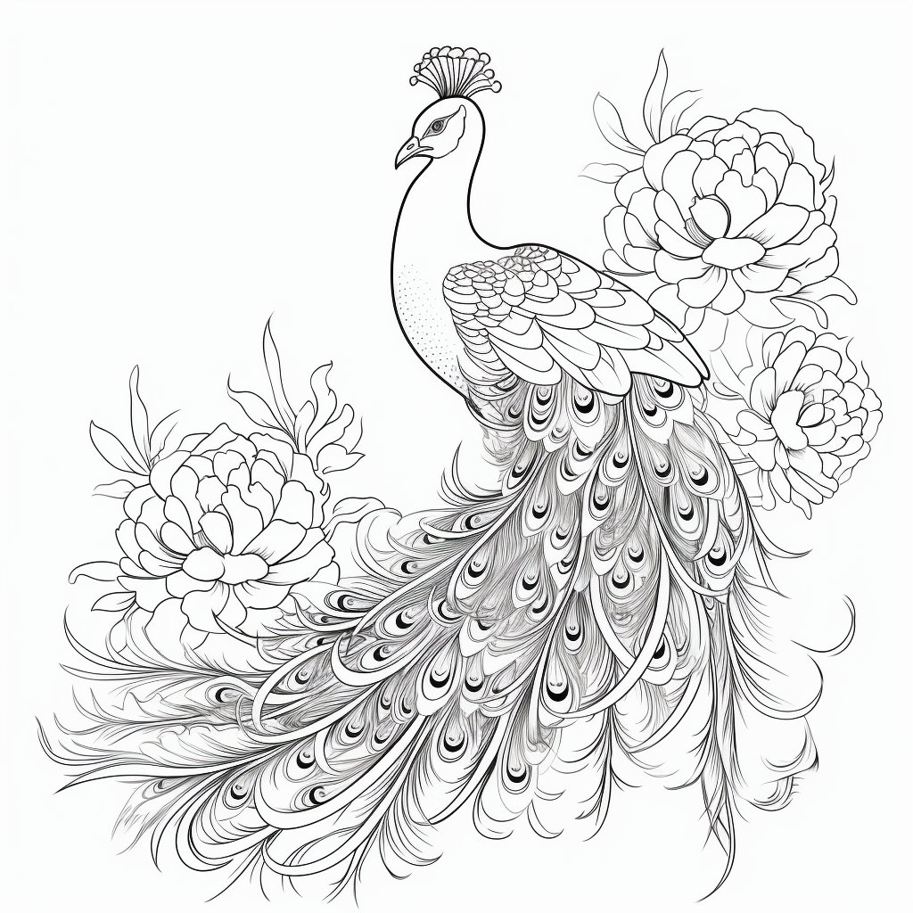 Beautiful Pecock Coloring Page With 2 Colored Page Pecock Coloring Page Pecock Coloring Art