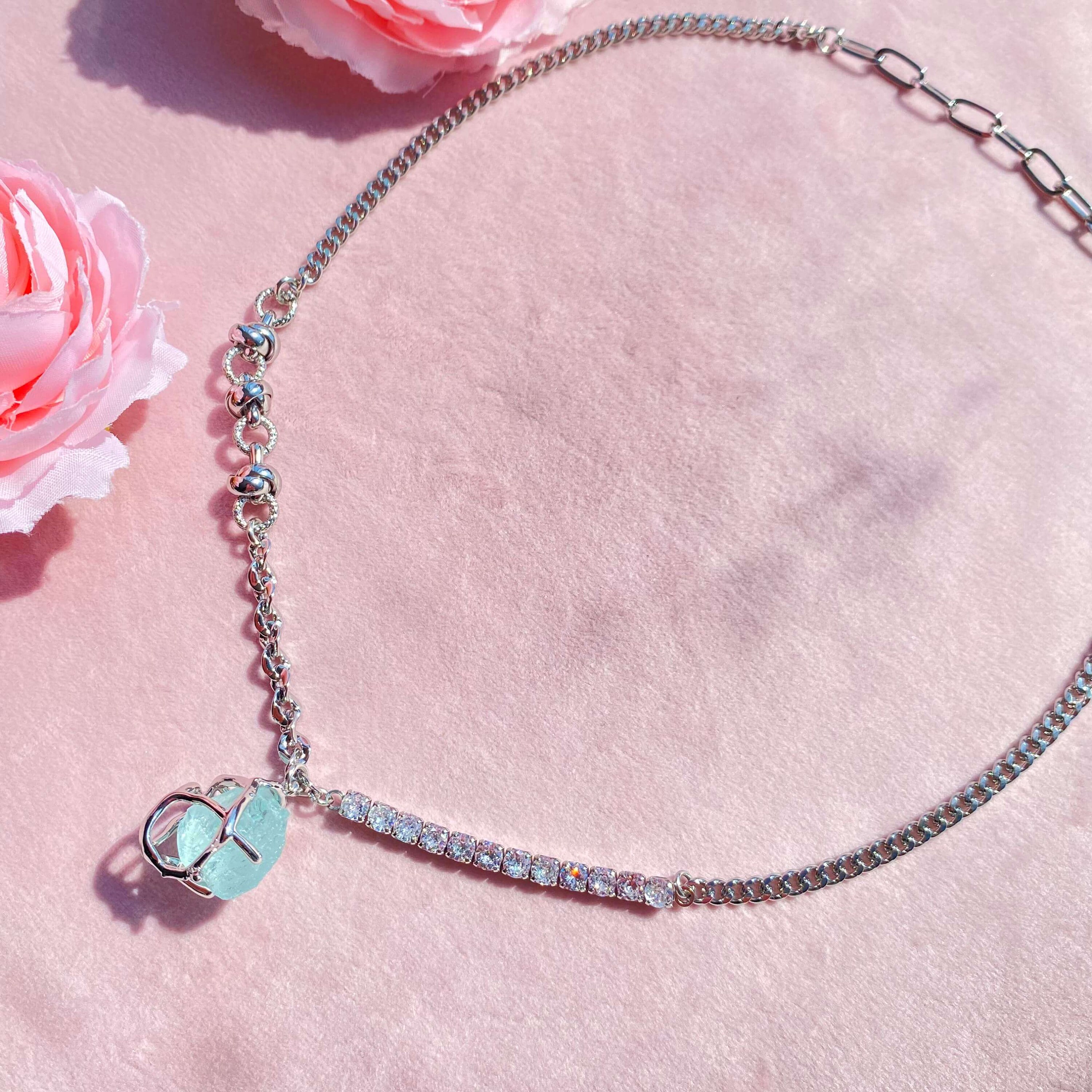 Y2K Handmade Metal Glacier Diamond Gemstone Chain Necklace,birthstone ...