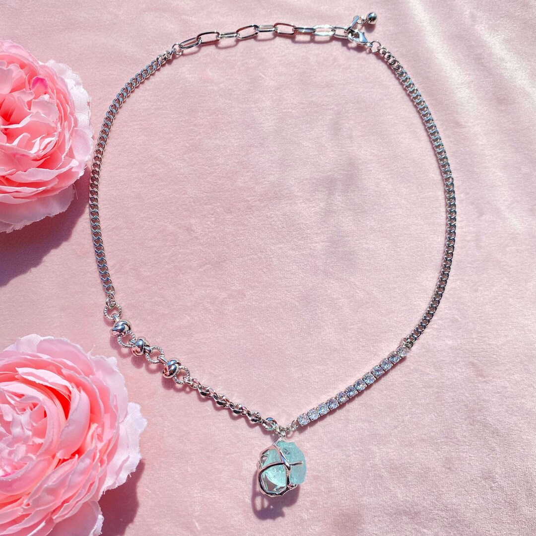 Y2K Handmade Metal Glacier Diamond Gemstone Chain Necklace,birthstone ...