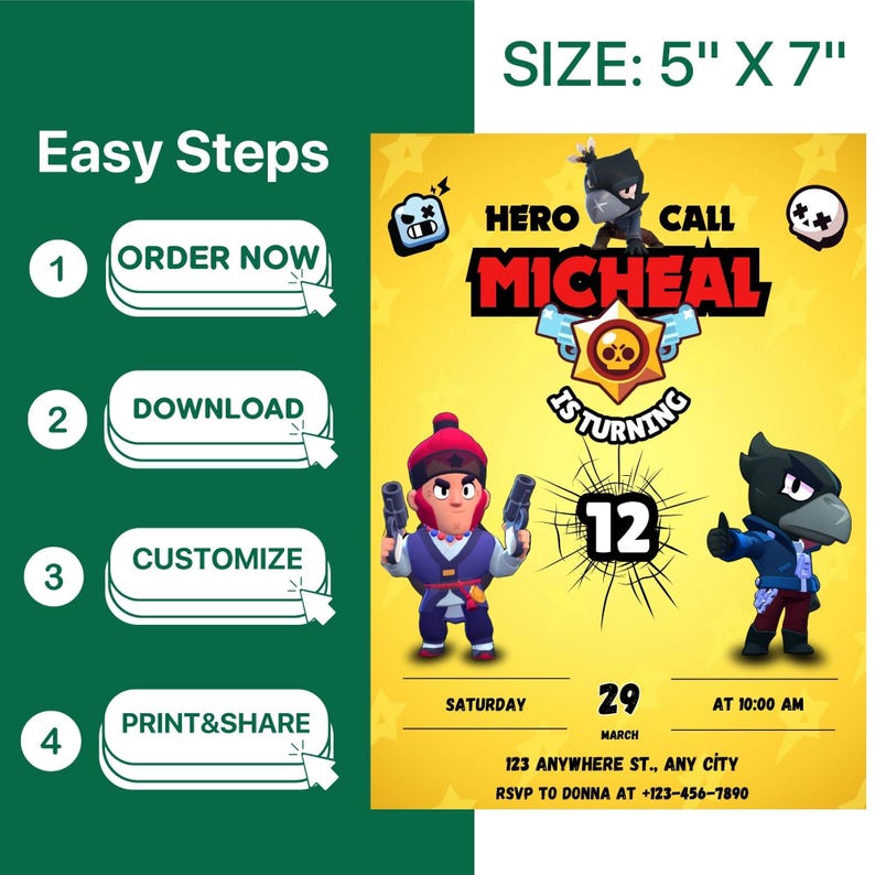 Brawl Stars Party Invitation, Brawl Stars Birthday, Canva Brawl Stars ...