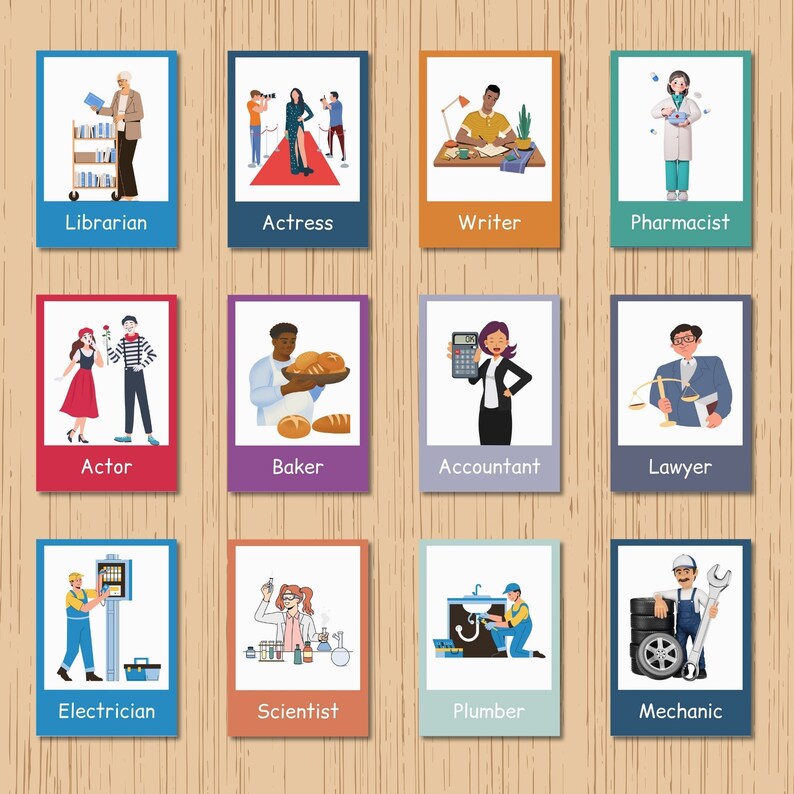40 tarjetas didácticas de profesiones para niños en edad preescolar ...