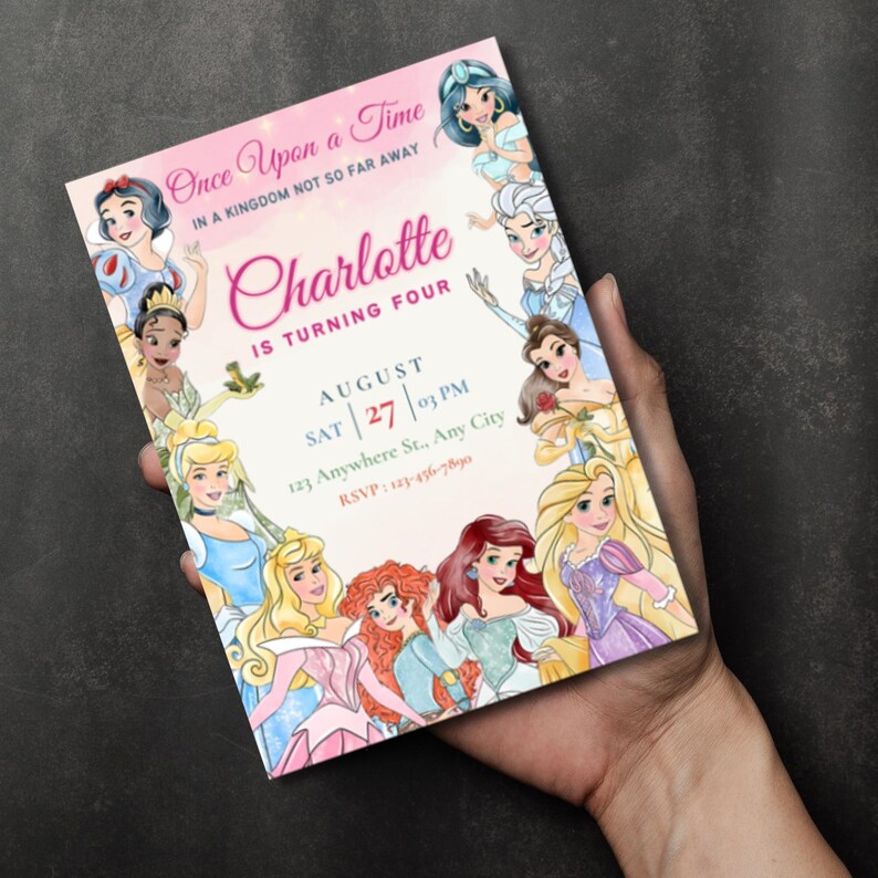 Princess Birthday Invitation, Princesses Theme Party, Theme Invite ...