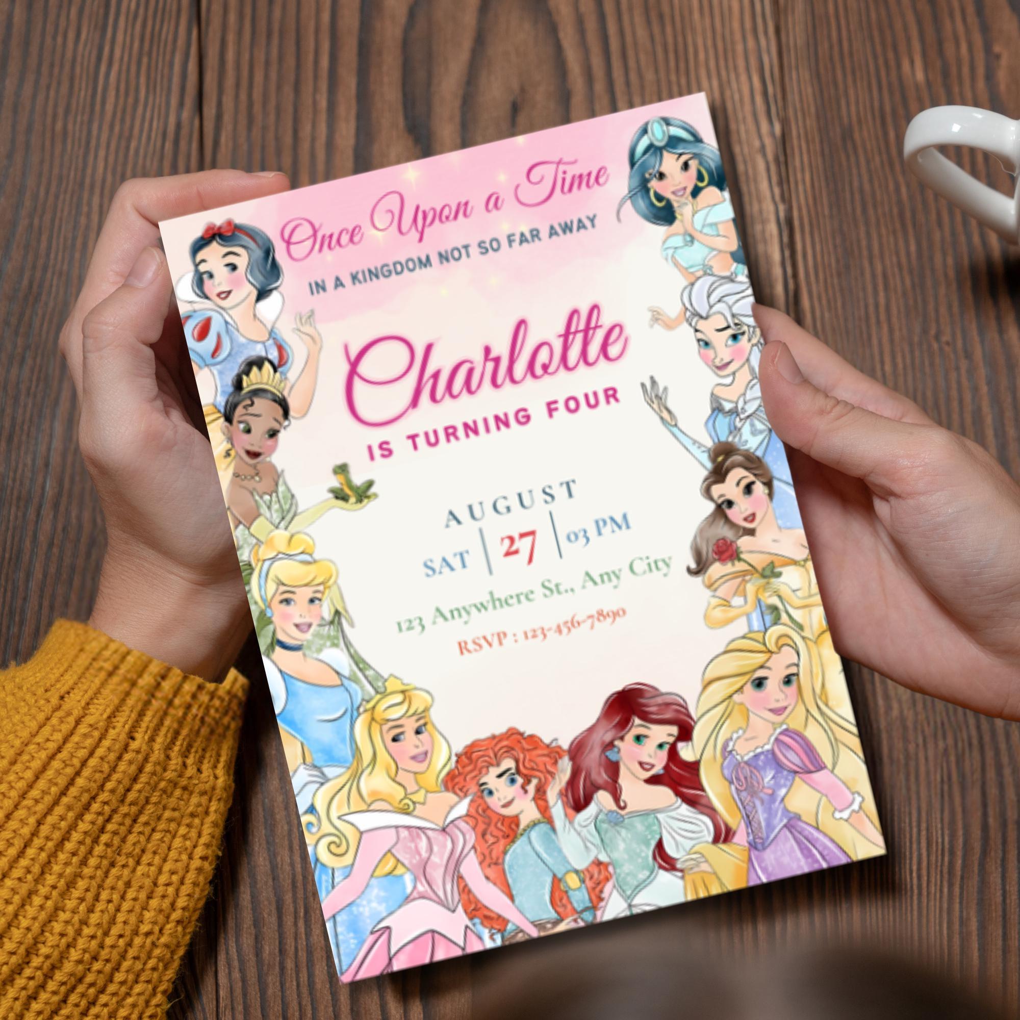 Princess Birthday Invitation, Princesses Theme Party, Theme Invite ...