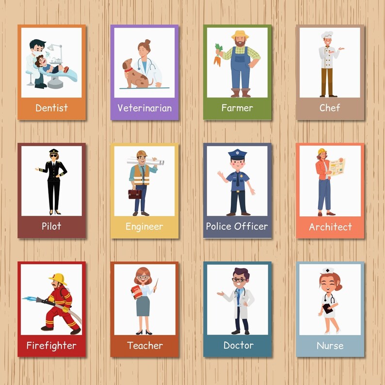 40 tarjetas didácticas de profesiones para niños en edad preescolar ...