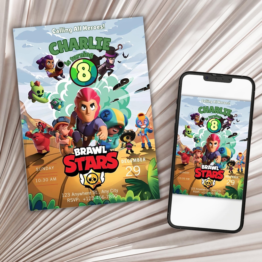 Brawl Stars Party Invitation, Brawl Stars Birthday, Canva Brawl Stars ...