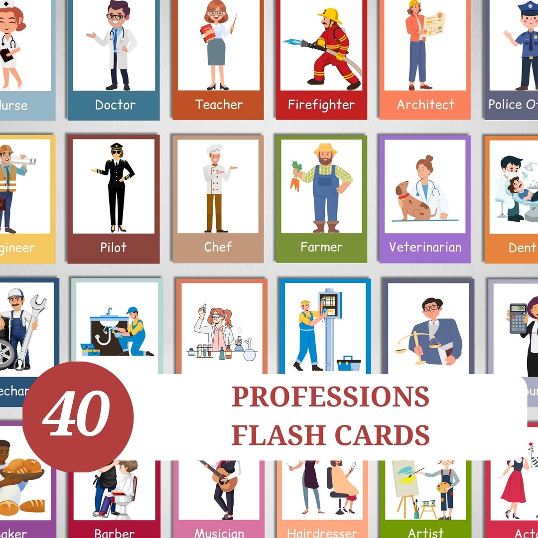 40 tarjetas didácticas de profesiones para niños en edad preescolar ...