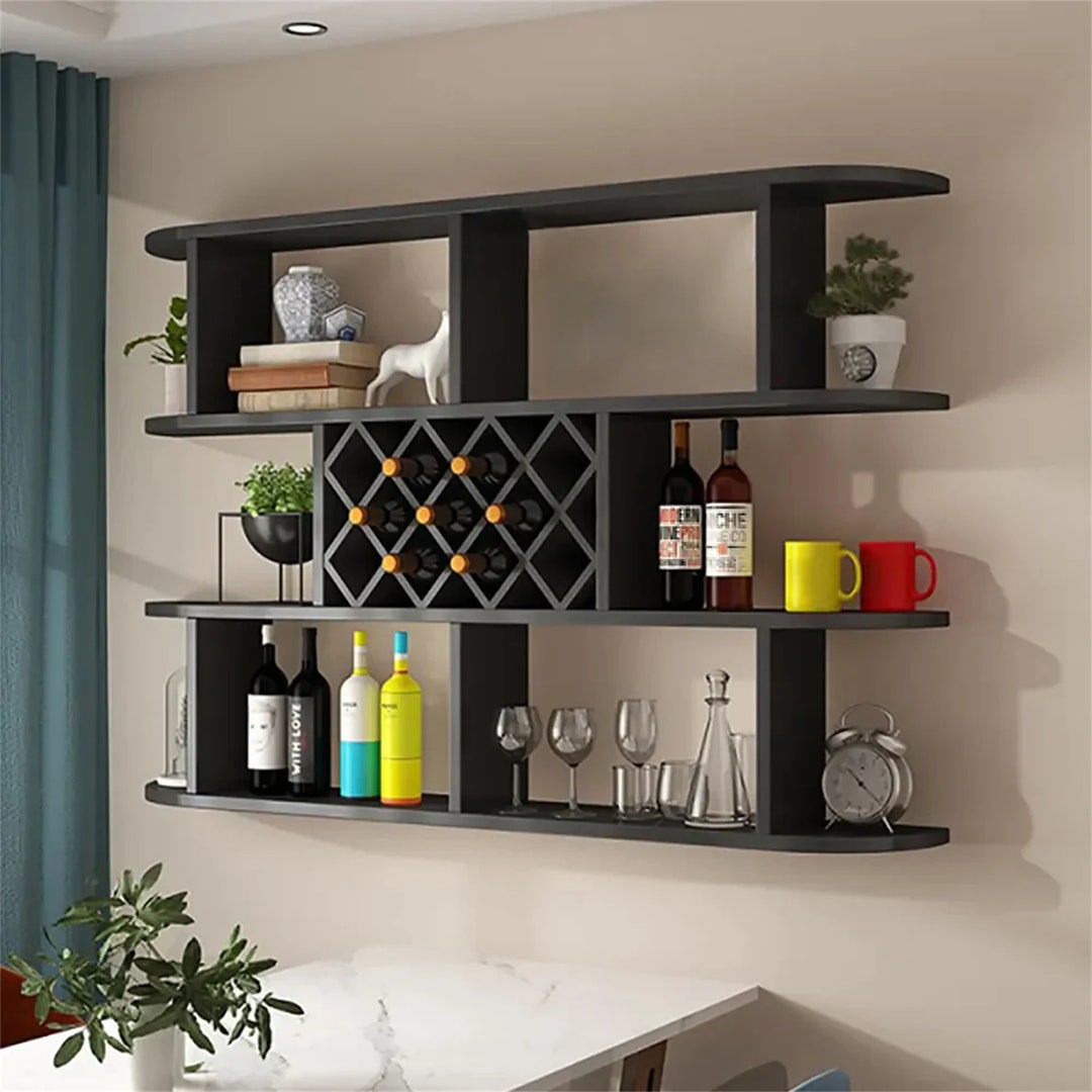 Contemporary Black Wall Mounted Wine Rack Bar Display Rack - Etsy