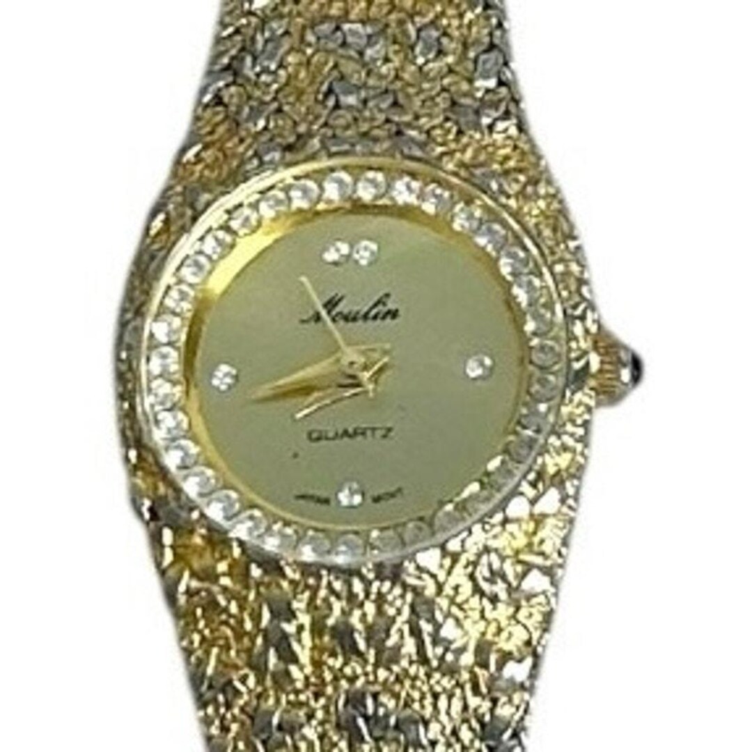 Vintage Moulin Quartz Watch Women Gold Tone Nugget Style Band Clear ...