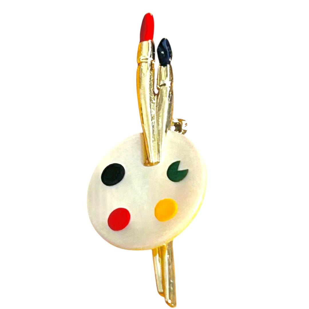 Vintage Artist Pallet Brush Mother of Pearl Colorful Brooch Pin - Etsy