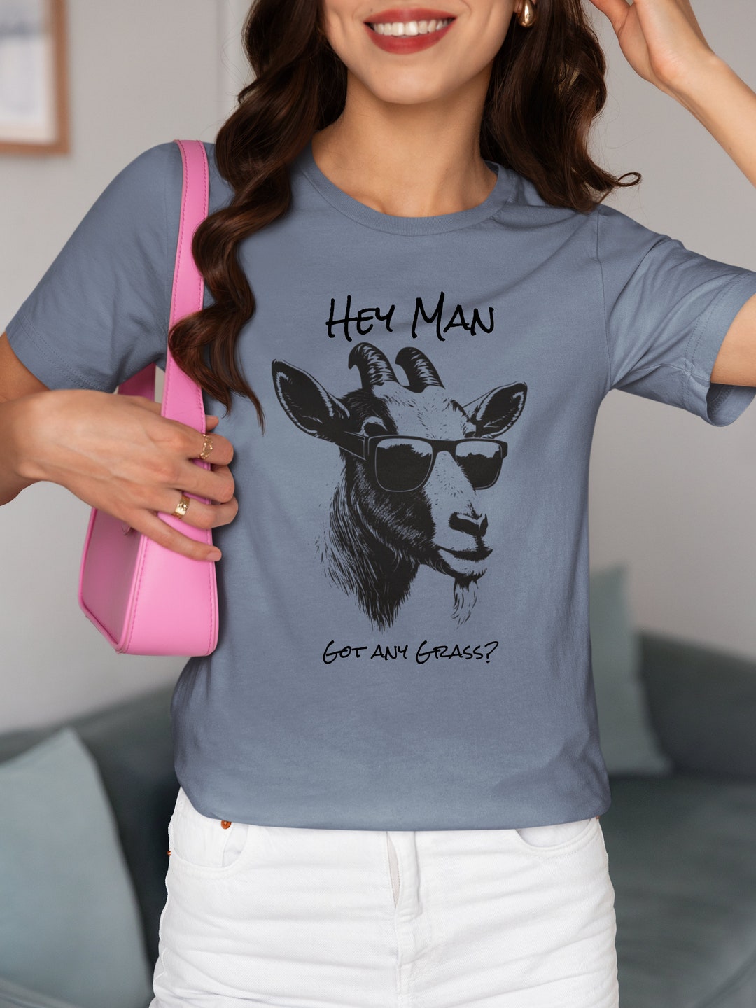 Goat, T-shirt, Funny Goat Tee, Goat Shirt, Comical Tee, Got Grass, Hey ...