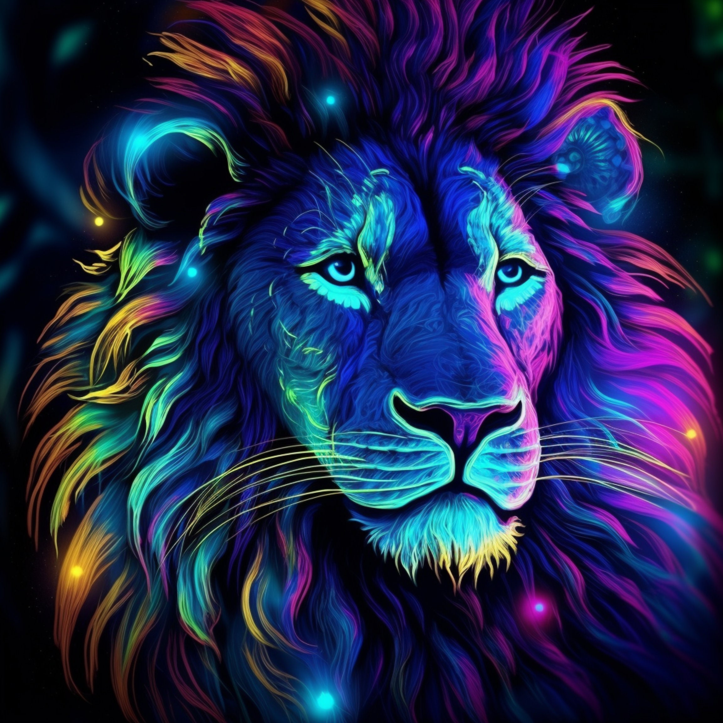 Stunning and Glowing Digital Wall Art Piece of a Lion in All Its Regal ...