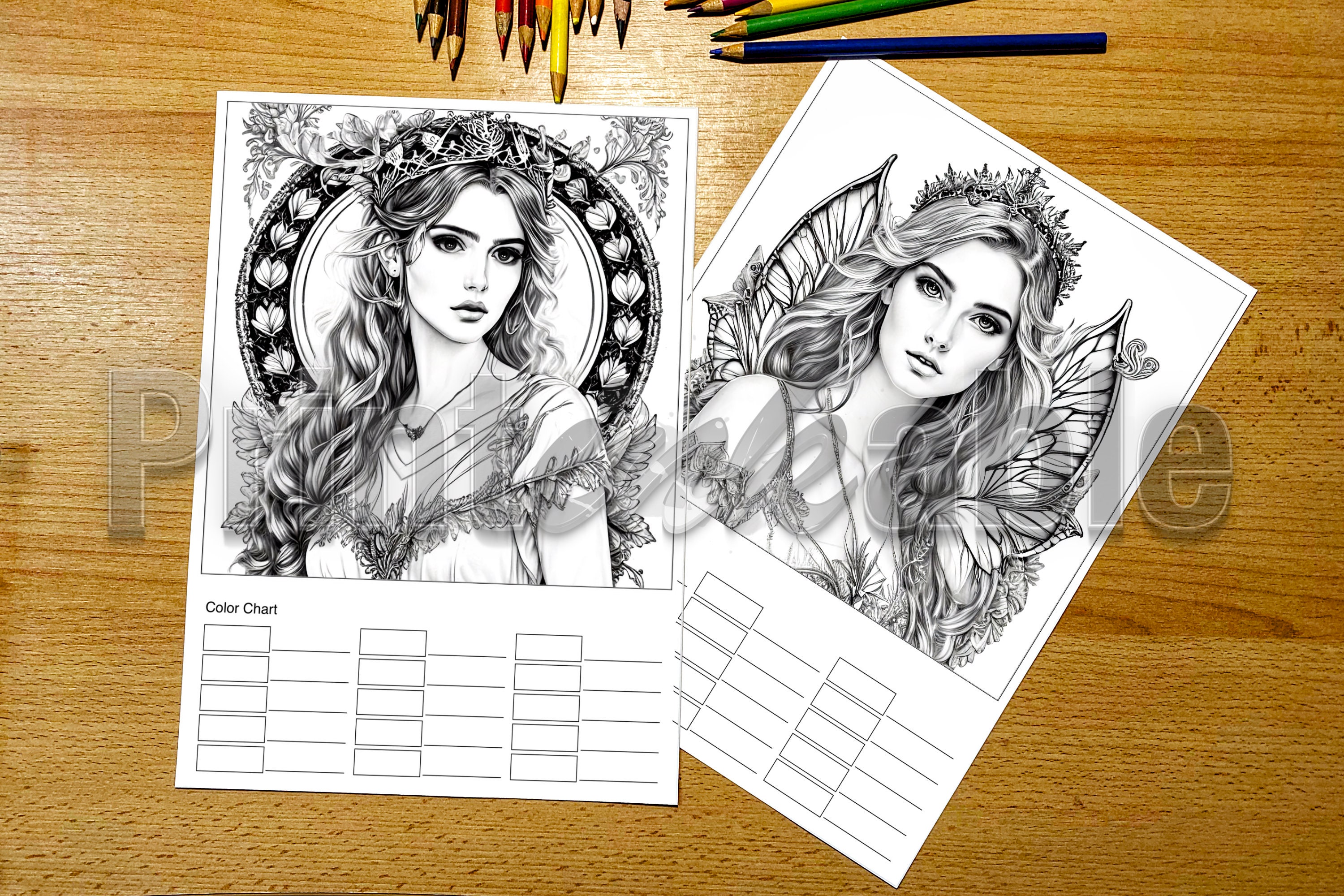 10 Digital Fairy Portrait Coloring Pages - Bundle 1 | Printable ...