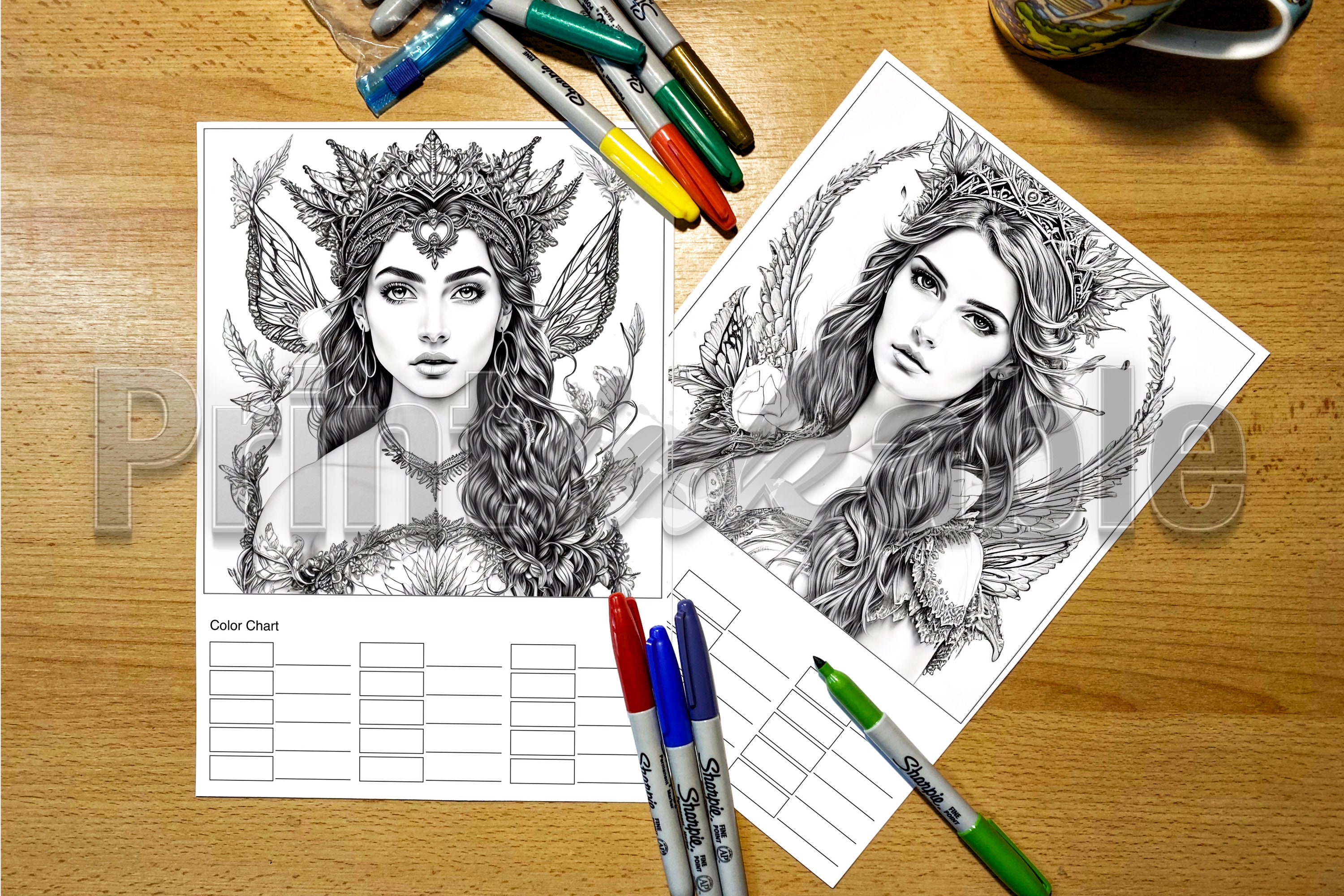 10 Digital Fairy Portrait Coloring Pages - Bundle 1 | Printable ...