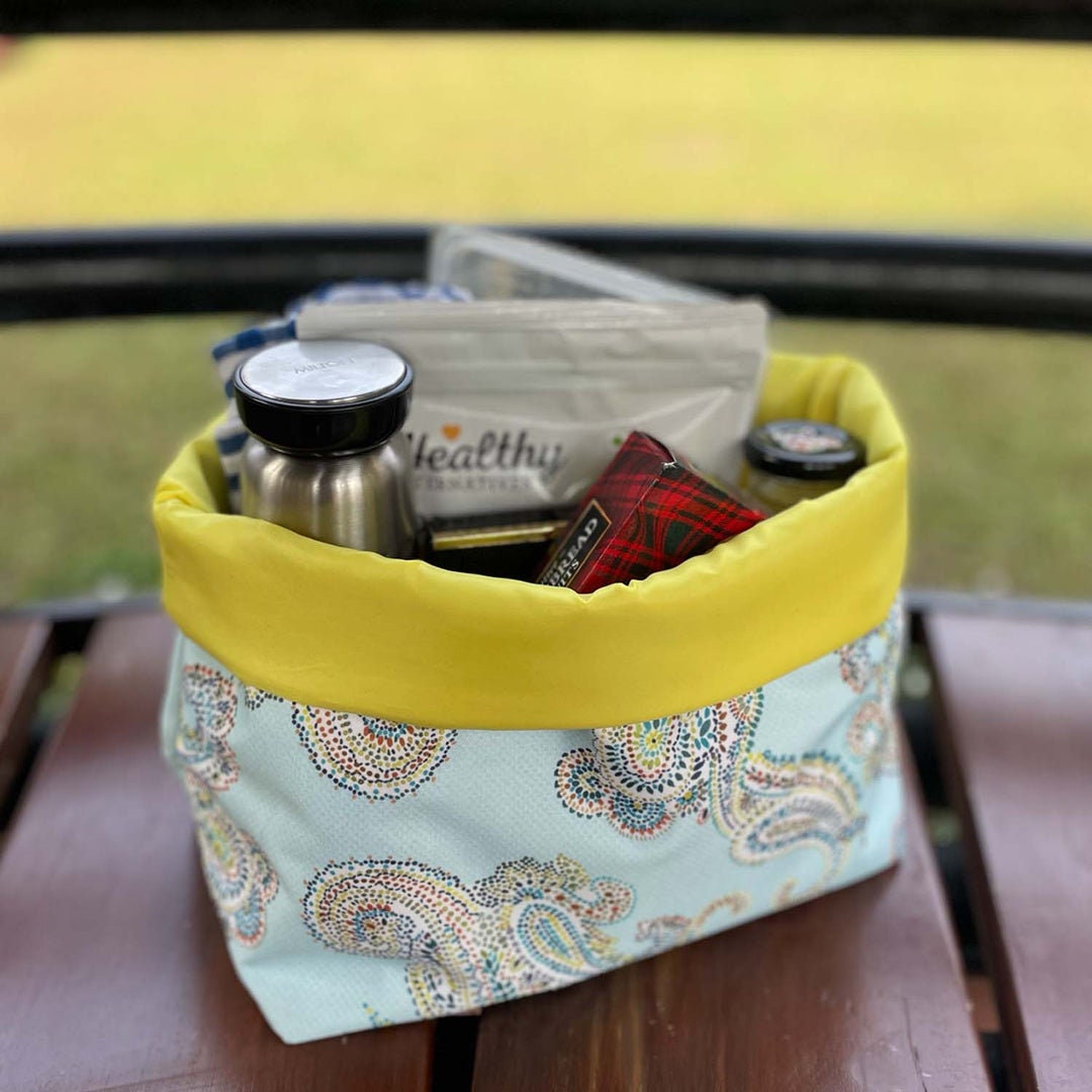 Roll-down Bag Basket Paisley Picnic Lunch Bag Storage Blue/yellow - Etsy
