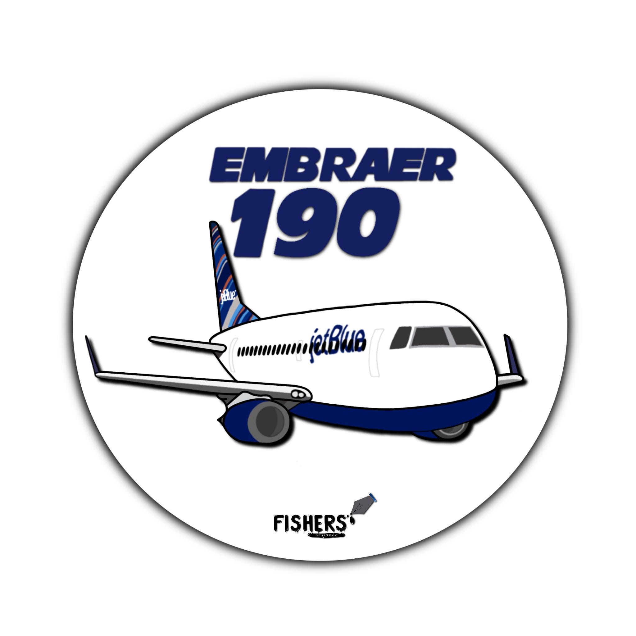 Jetblue Airways E-190 - 3" Circular Cartoon Sticker! - Decals - Water ...