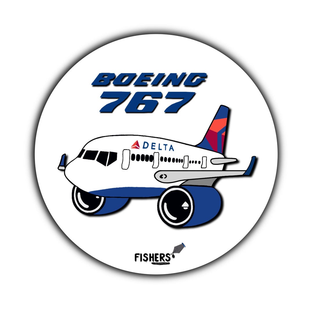 Delta Airlines 767 - 3" Circular Cartoon Sticker! - Decals - Water ...
