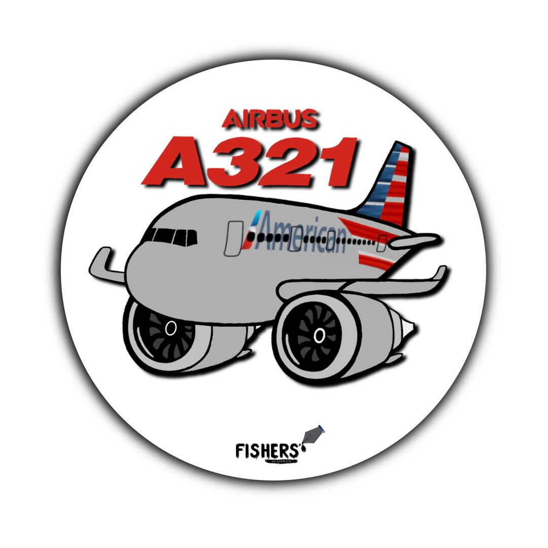 American Airlines A321 3" Circular Cartoon Sticker! - Decals - Water ...