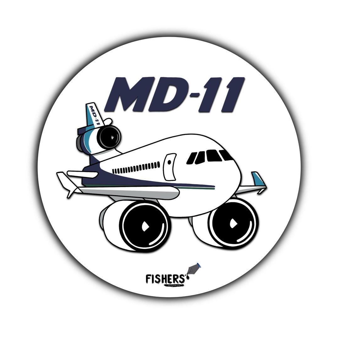 Mcdonnell Douglas MD-11 - 3" Circular Cartoon Sticker! - Decals - Water ...