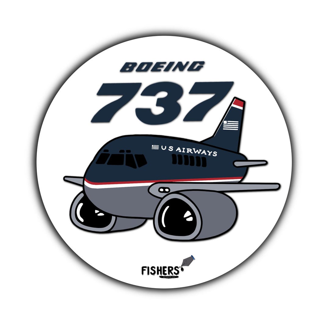 US Airways 737 - 3" Circular Cartoon Sticker! - Decals - Water ...