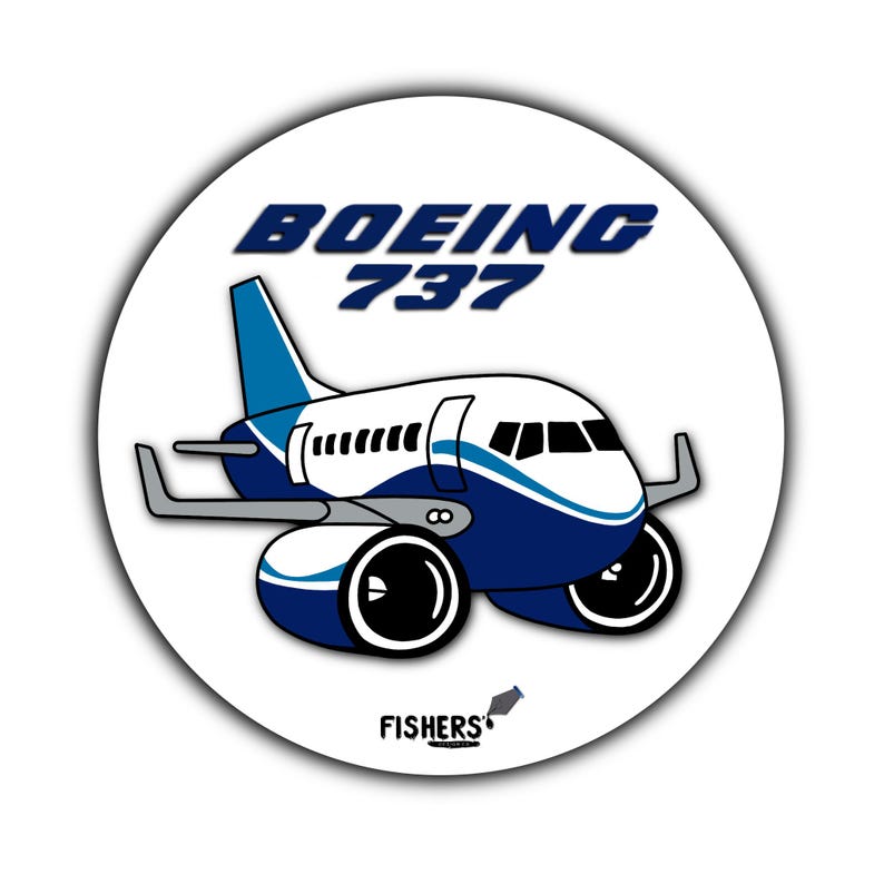 Boeing 737 - 3" Circular Cartoon Sticker! - Decals - Water-resistant ...