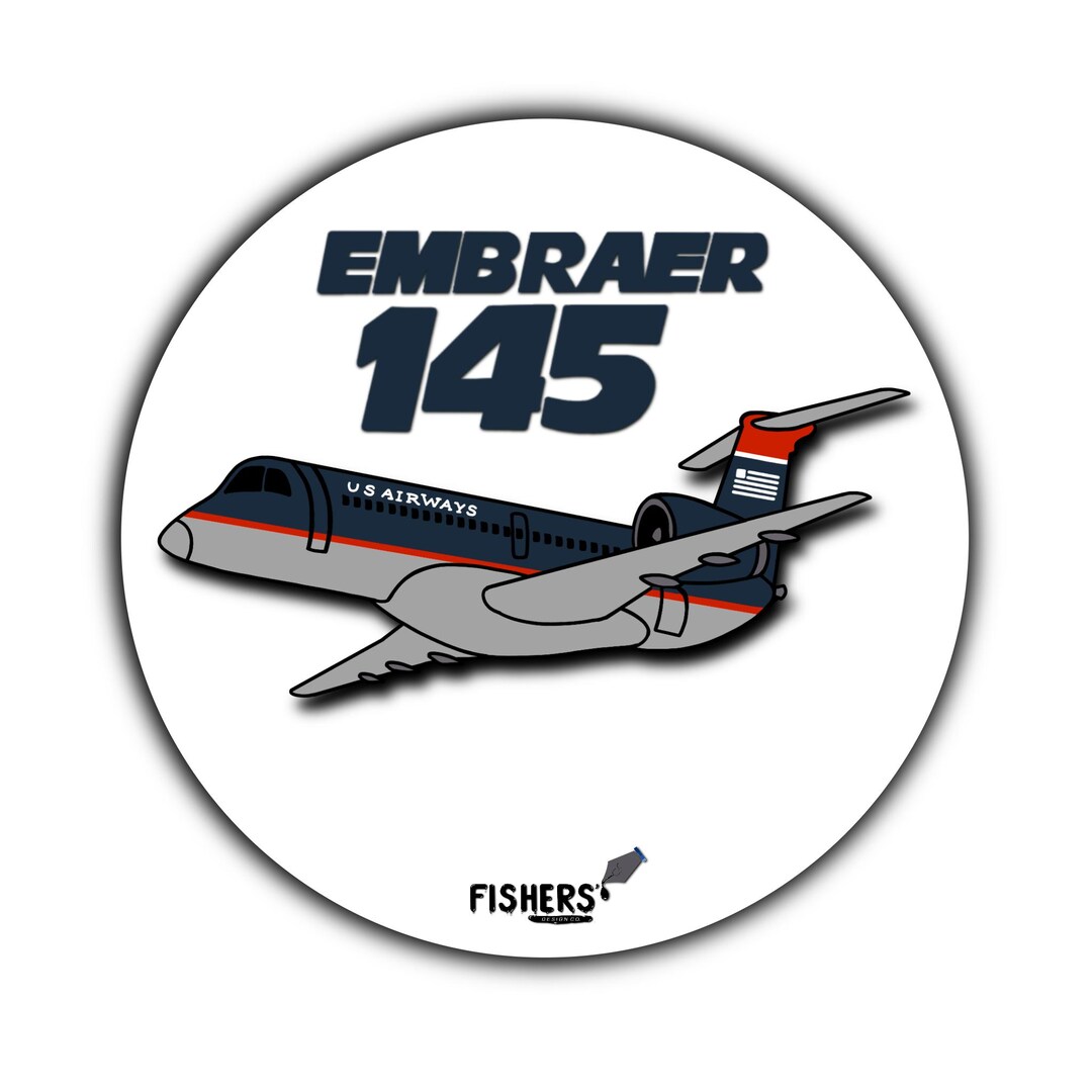 US Airways E-145- 3" Circular Cartoon Sticker! - Decals - Water ...