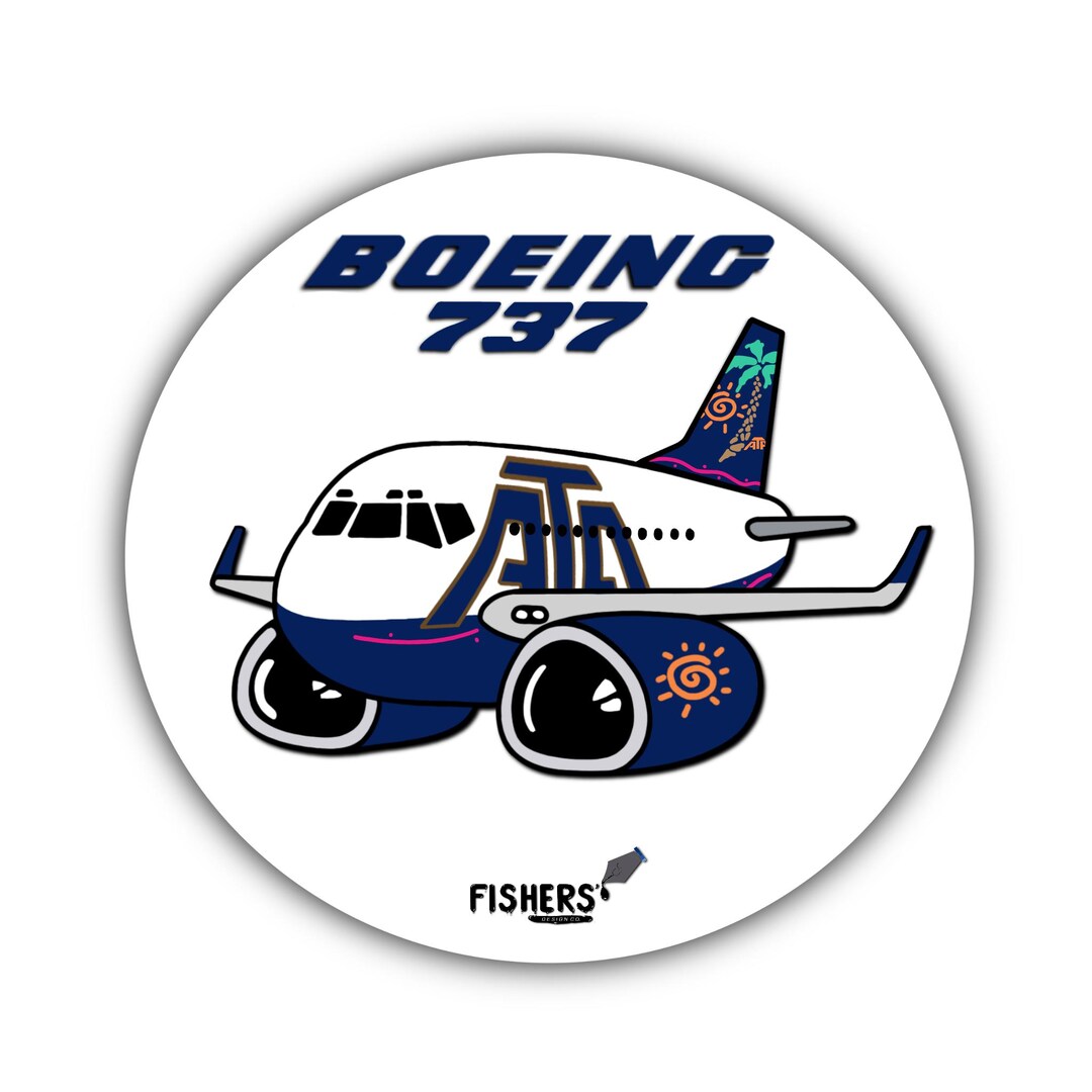 ATA Airlines 737 Palm Tree Livery - 3" Circular Cartoon Sticker ...