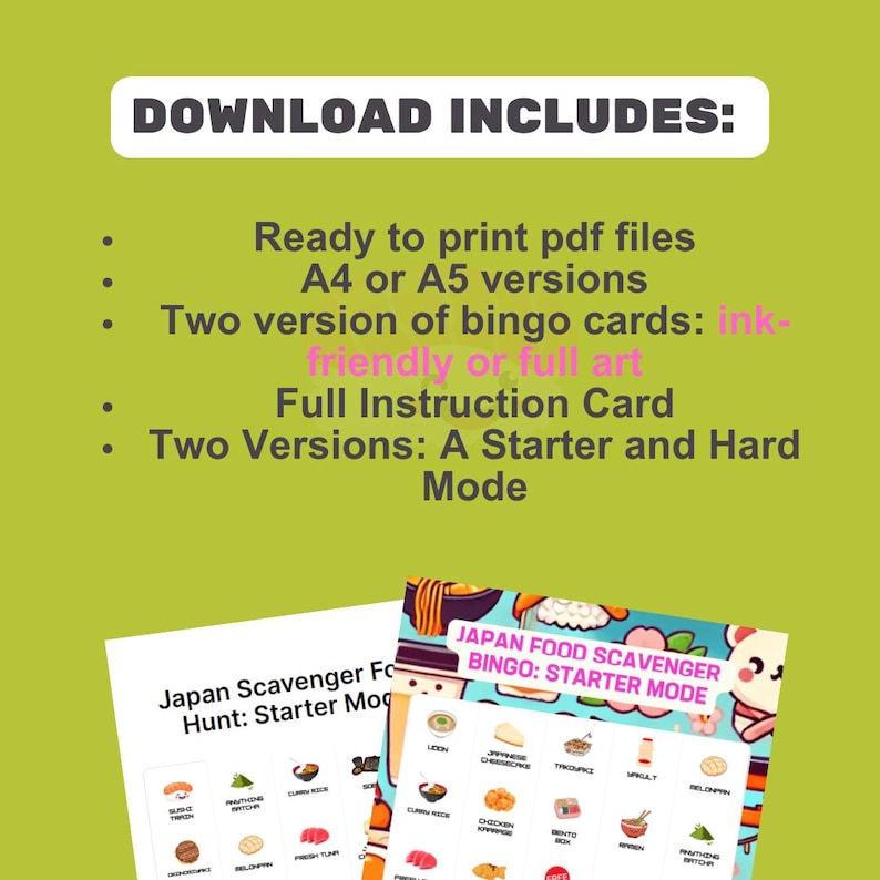 Japan Food Scavenger Bingo Game Printable Activities for Kids & Adults ...