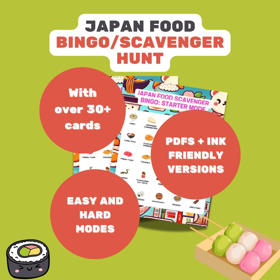 Japan Food Scavenger Bingo Game – Printable Activities for Kids ...