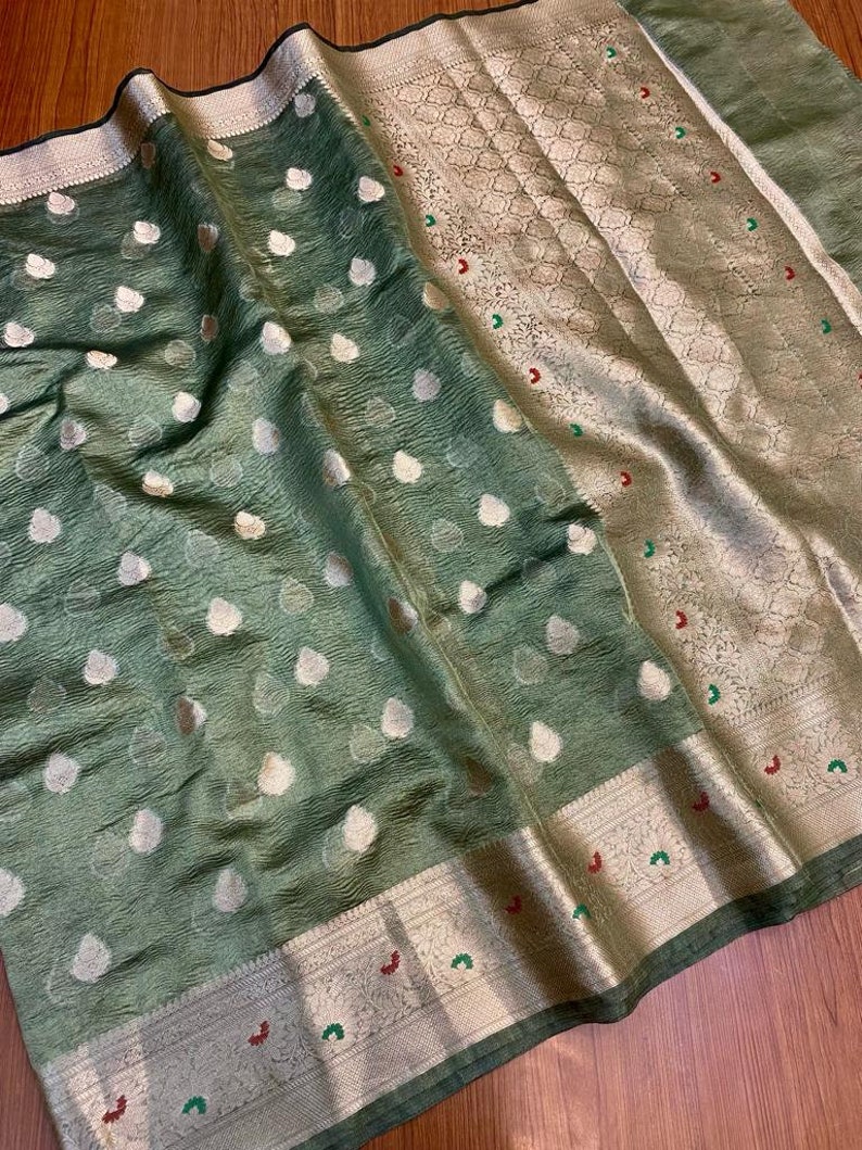 Tissue Silk Banarasi Saree With Buti Woven Allover the Body, Heavy ...