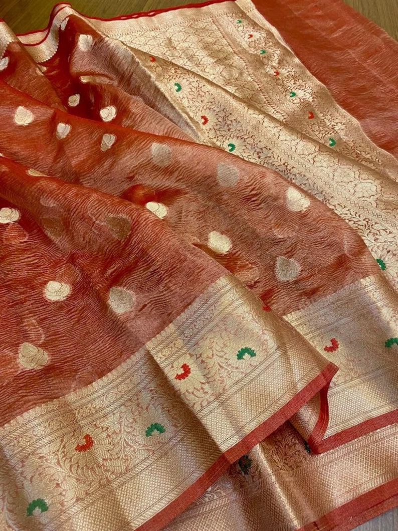 Tissue Silk Banarasi Saree With Buti Woven Allover the Body, Heavy ...