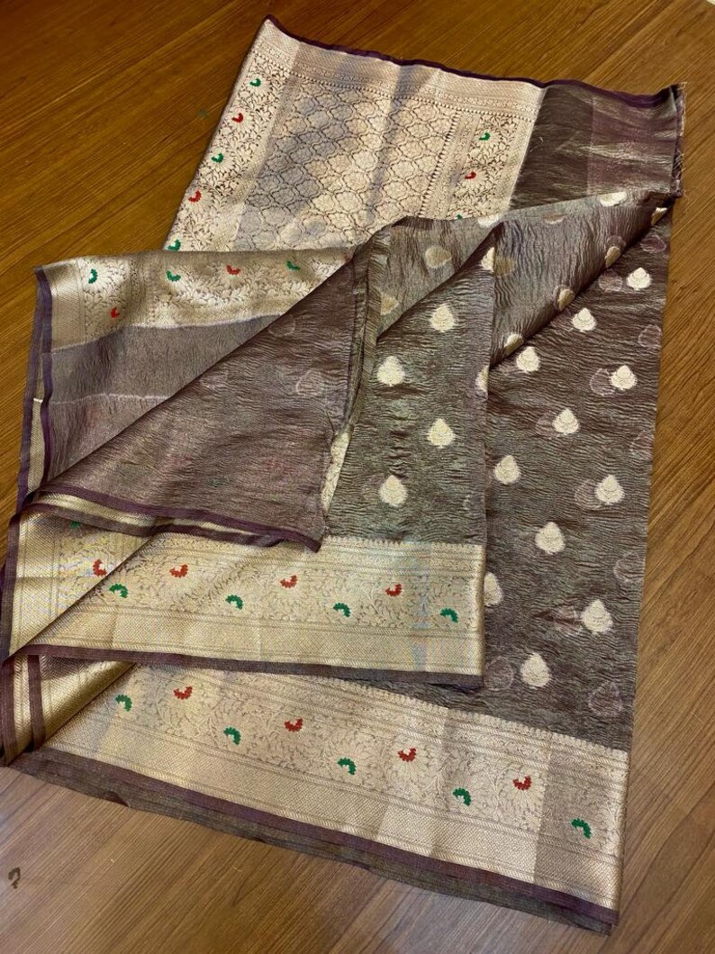 Tissue Silk Banarasi Saree With Buti Woven Allover the Body, Heavy ...