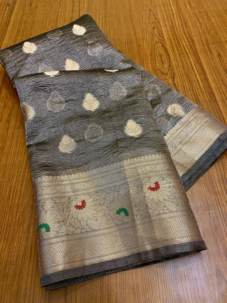 Tissue Silk Banarasi Saree With Buti Woven Allover the Body, Heavy ...