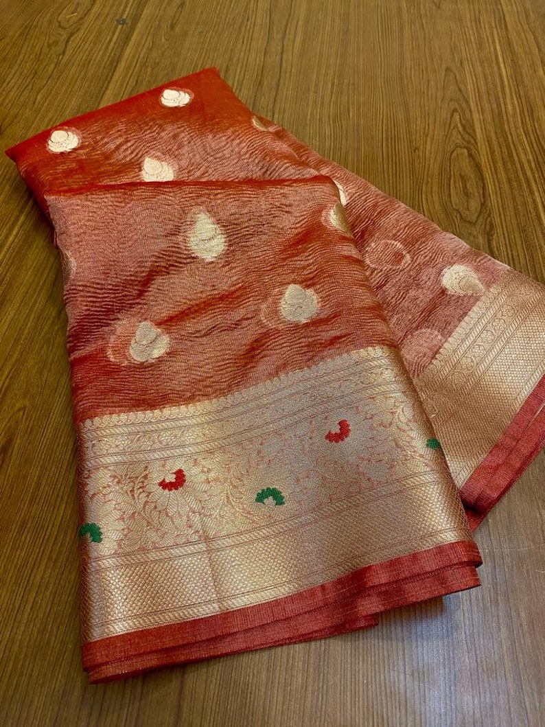 Tissue Silk Banarasi Saree With Buti Woven Allover the Body, Heavy ...