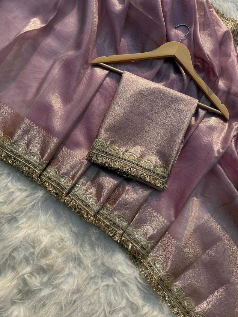Tissue Silk Banarasi Saree With Lace Border: Wedding Sari, Gift for Her ...