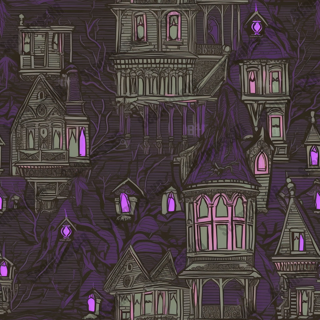 Purple Victorian Haunted Houses Seamless Pattern, Digital Paper ...