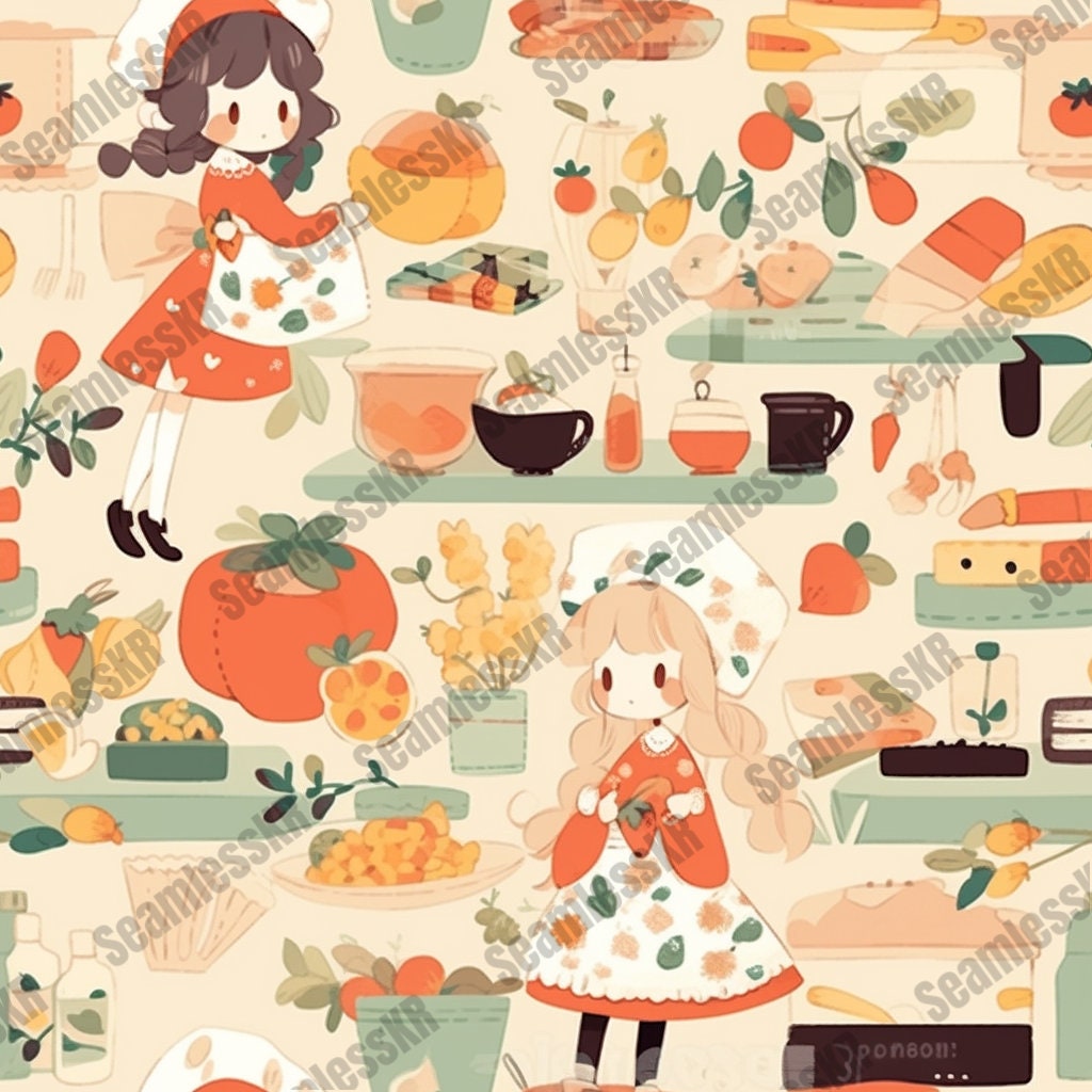 Cute Girls Cooking Seamless Pattern, Digital Paper - Etsy