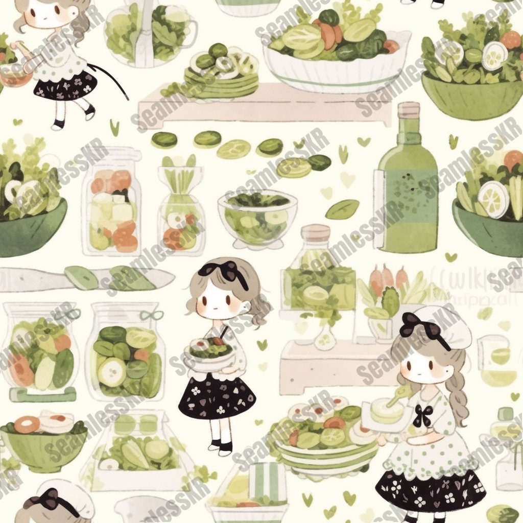 Cute Girls Cooking Seamless Pattern, Digital Paper - Etsy