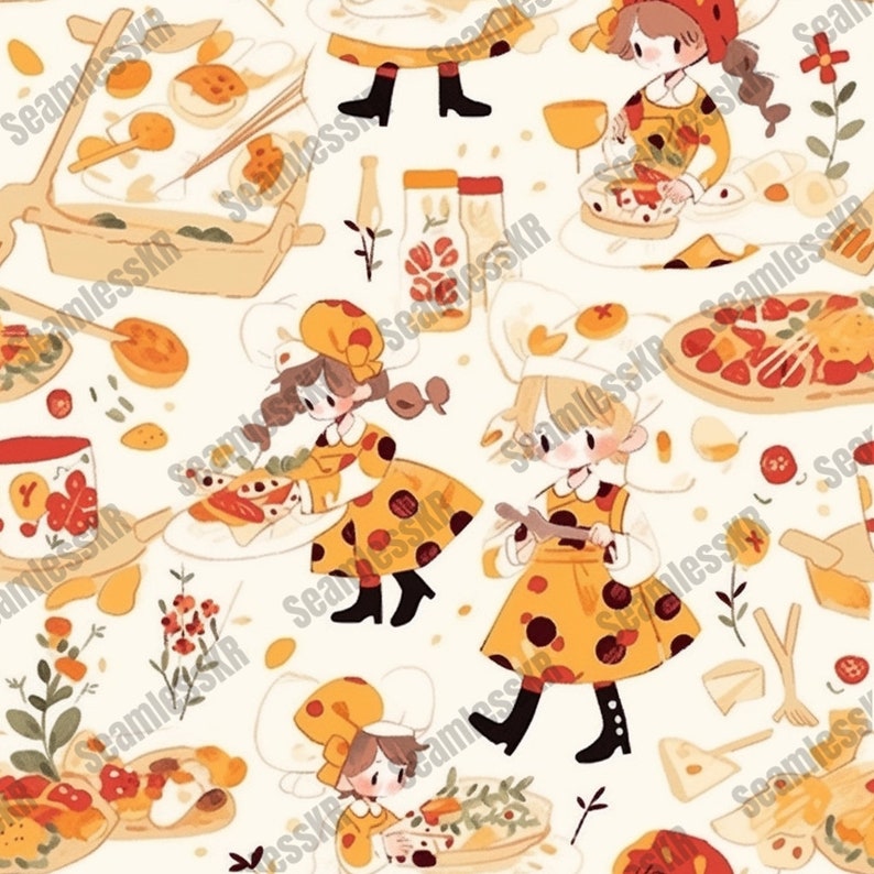 Cute Girls Cooking Seamless Pattern, Digital Paper - Etsy