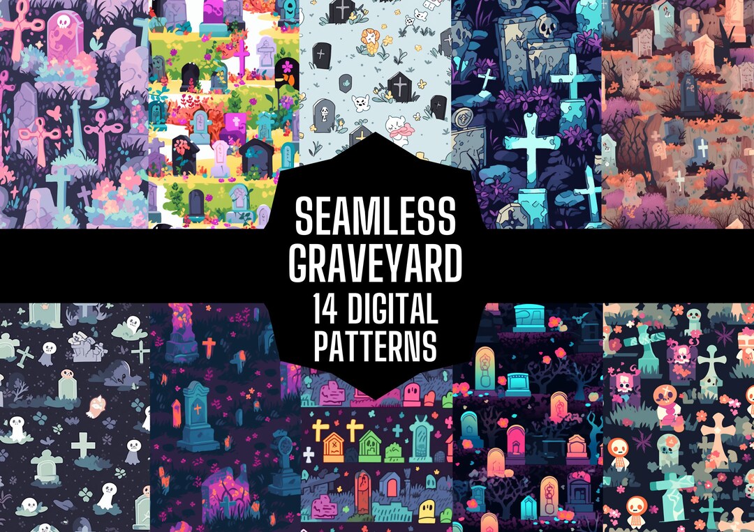 Colorful Graveyard Seamless Pattern, Digital Paper, Halloween Pattern ...