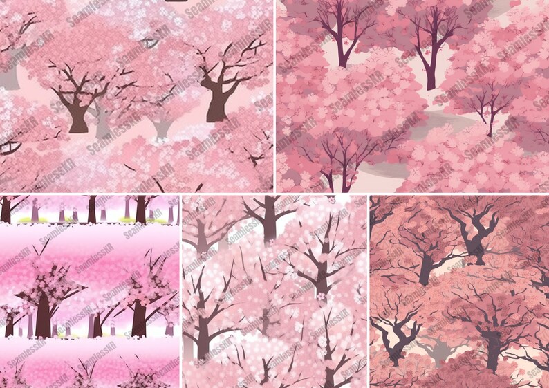 Cherry Blossom Tree Seamless Pattern, Digital Paper, Spring Pattern - Etsy