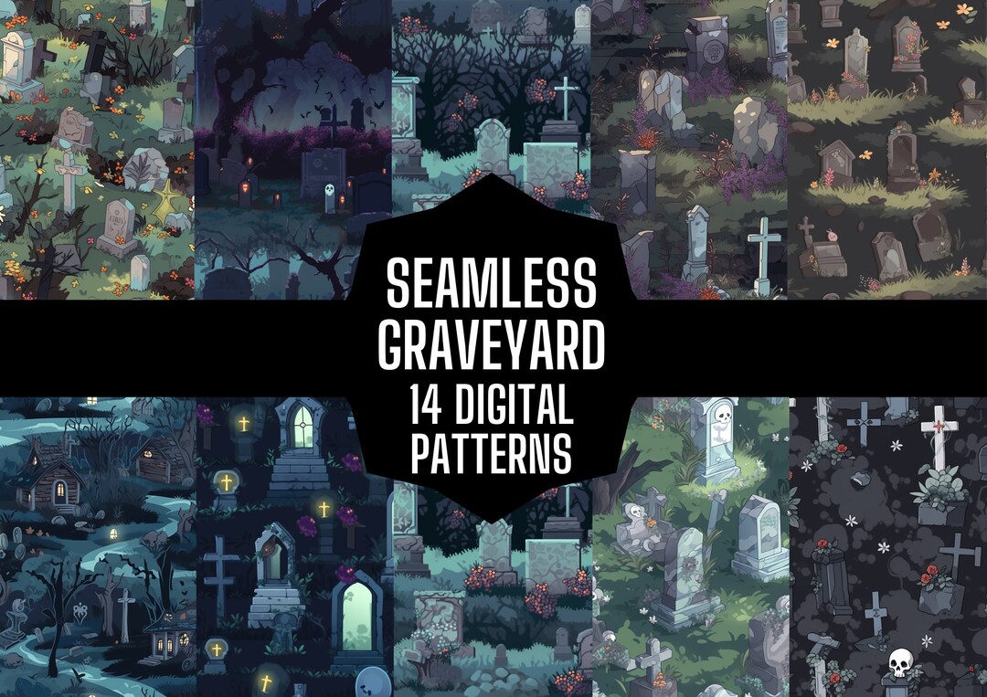 Spooky Graveyard Seamless Pattern, Digital Paper, Halloween Pattern - Etsy