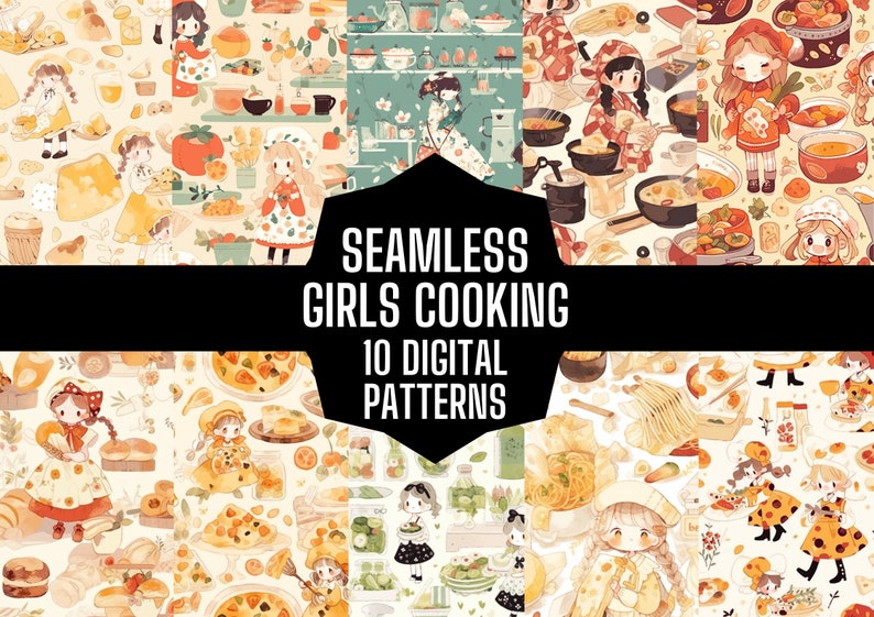 Cute Girls Cooking Seamless Pattern, Digital Paper - Etsy
