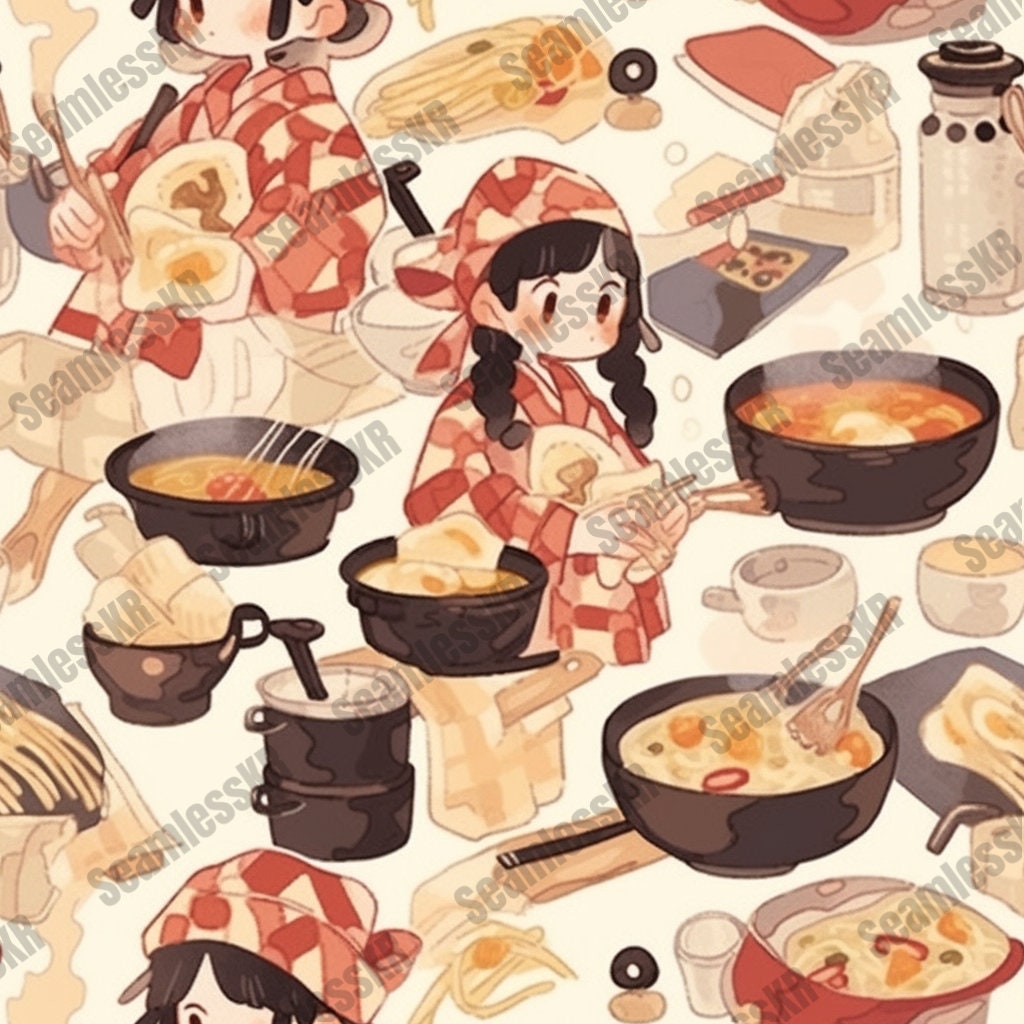 Cute Girls Cooking Seamless Pattern, Digital Paper - Etsy